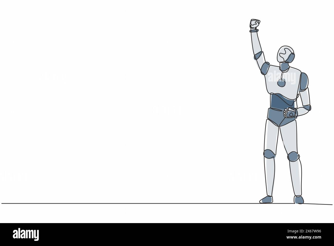 Single continuous line drawing robot standing on peak of cliff ...