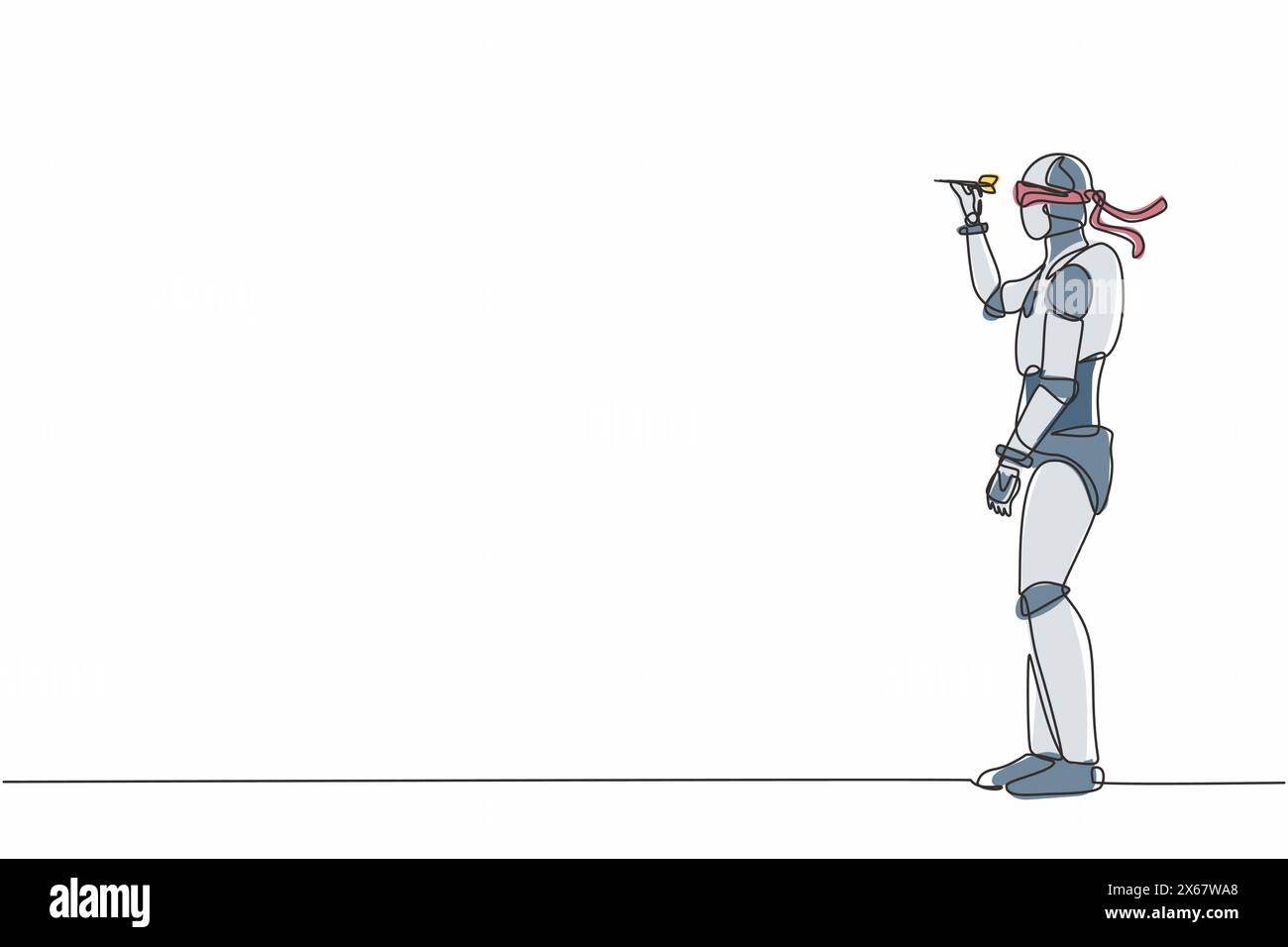 Single continuous line drawing robot blindfolded throwing dart. Unclear ...