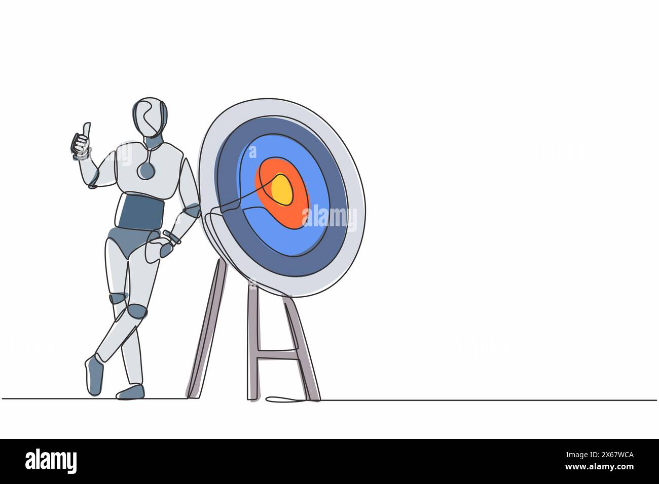 Continuous one line drawing robot standing and leaning at target with ...