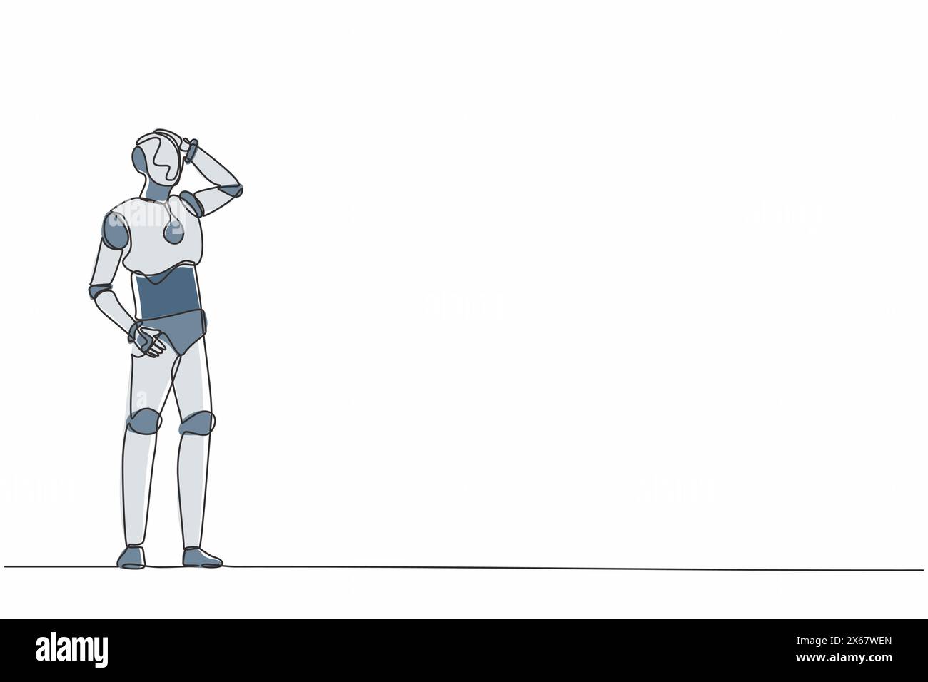 Continuous one line drawing confused robot standing missed ... Continuous one line drawing confused robot standing missed ...