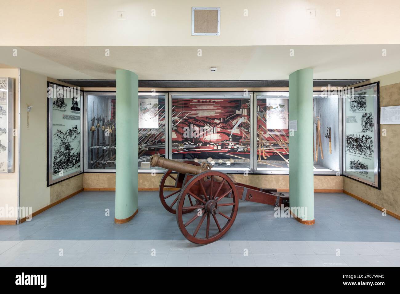 Interior of Belgrade fortress military museum, showing a cannon and ...
