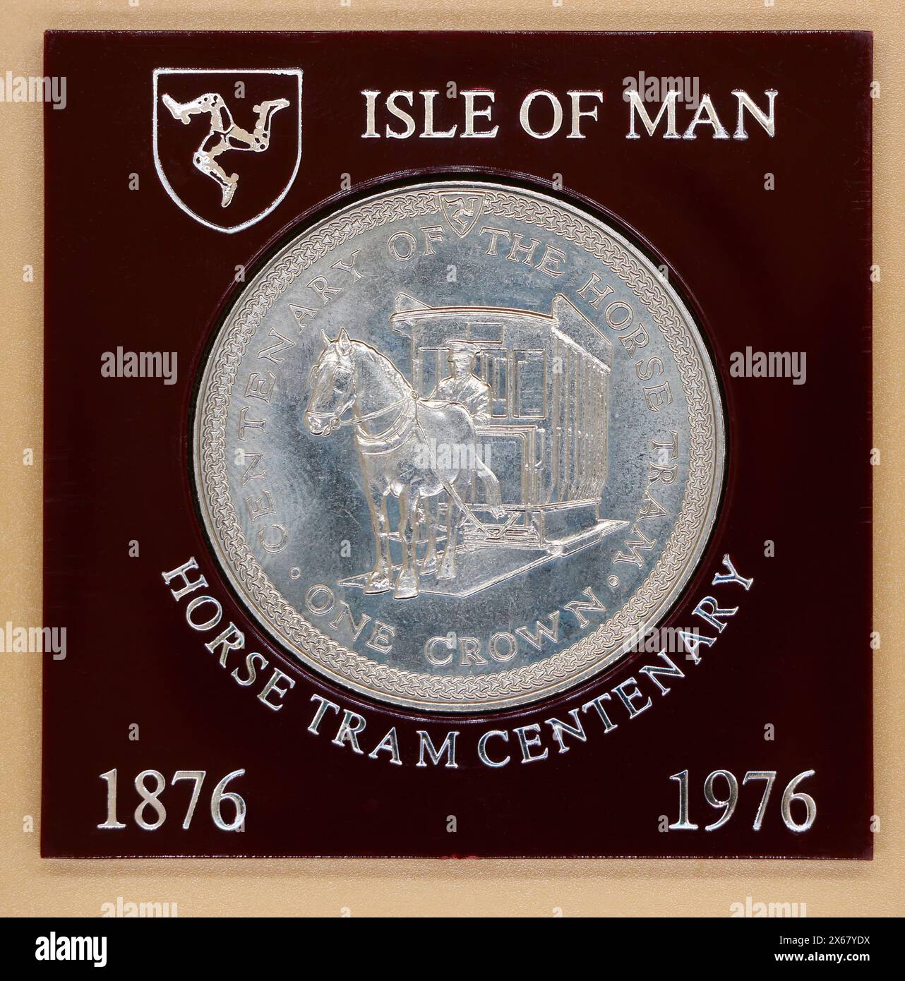 Photo of the reverse of a Horse tram centenary silver one crown coin in ...