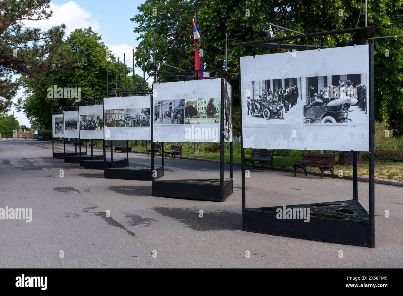 An open air display of photographs in Belgrade Fortress telling the ...