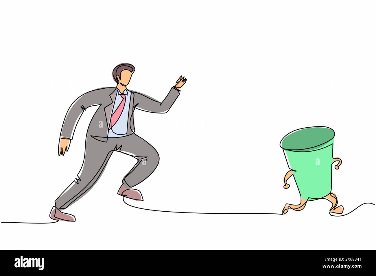 Single continuous line drawing businessman run chasing try to catch ...