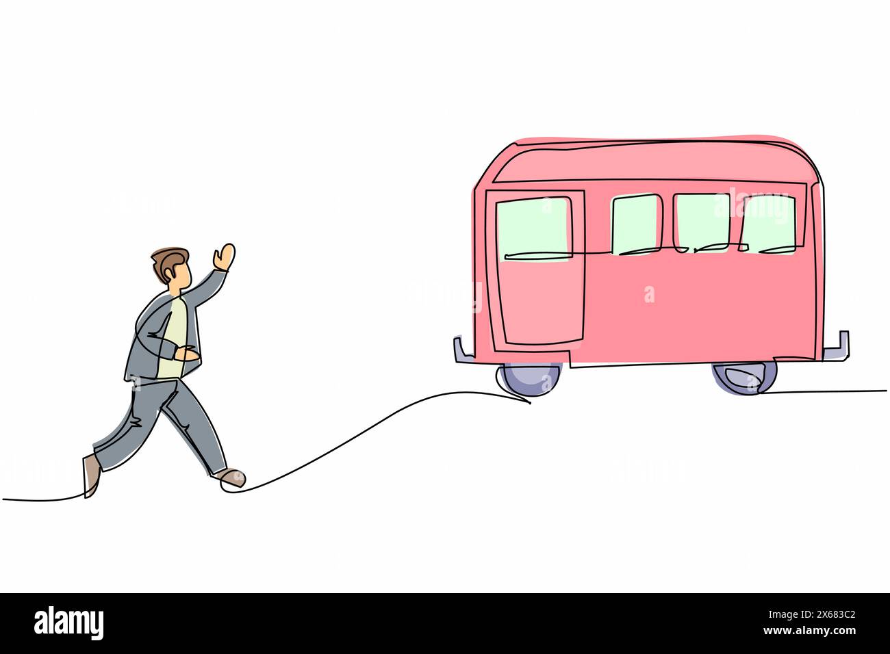 Single continuous line drawing businessman run chasing try to catch ...