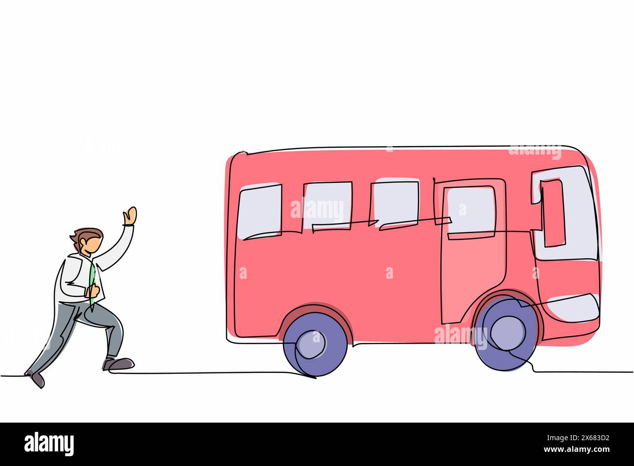 Continuous one line drawing businessman run chasing try to catch bus ... Continuous one line drawing businessman run chasing try to catch bus ...