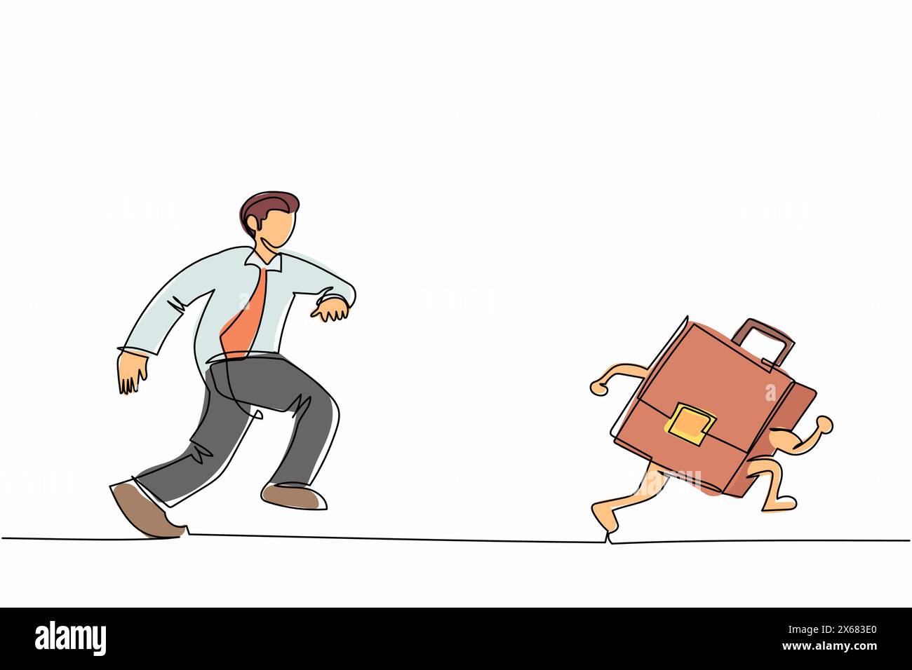 Single continuous line drawing businessman run chasing try to catch ...