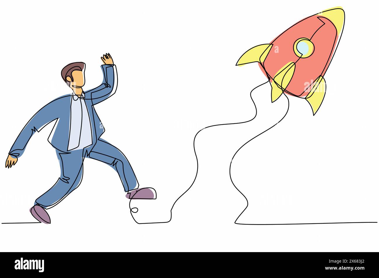 Single continuous line drawing businessman run chasing try to catch ...