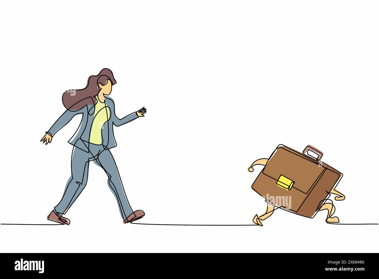 Continuous one line drawing businesswoman run chasing try to catch ...