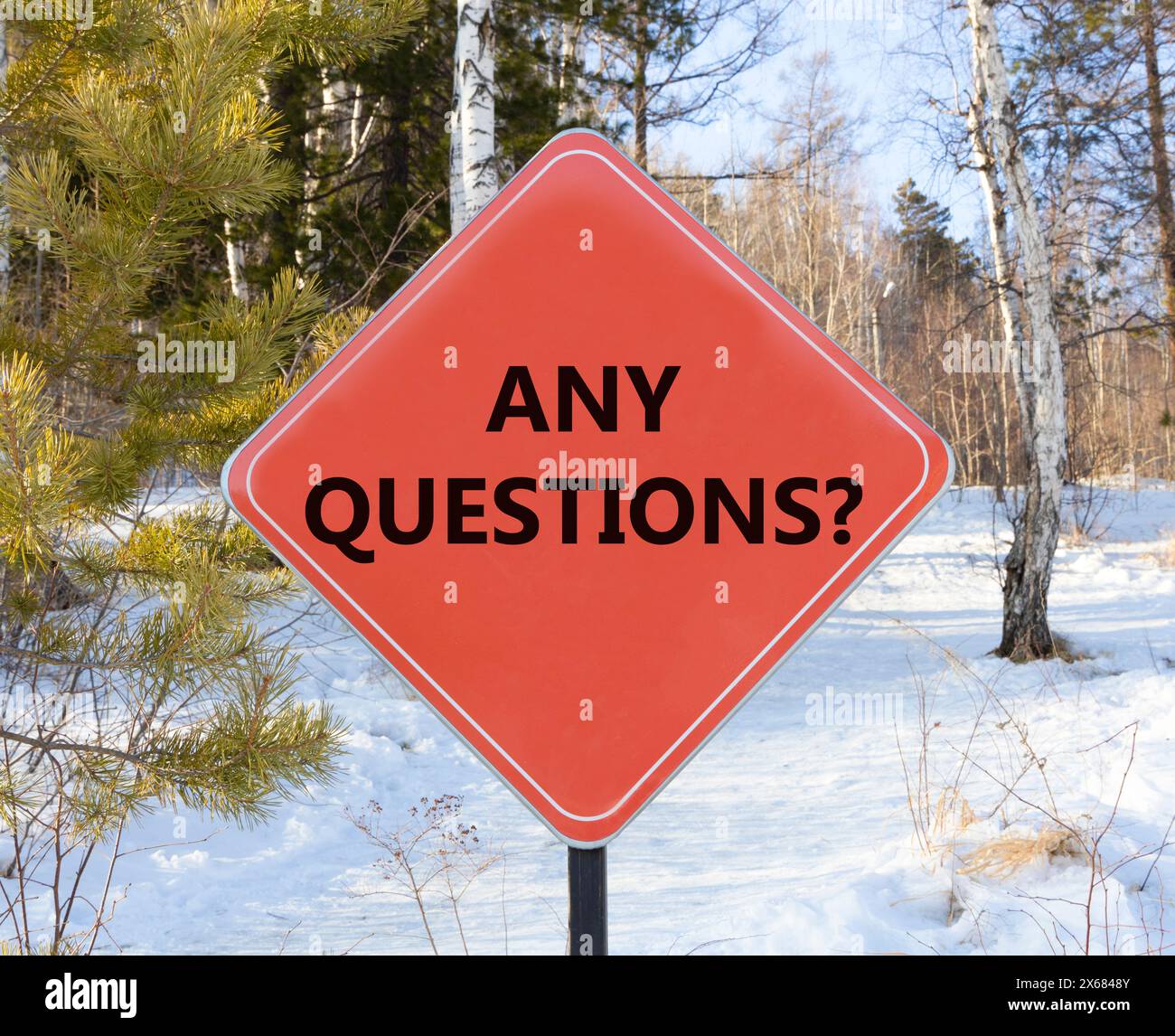 Any questions symbol. Concept words Any questions on beautiful red road ...