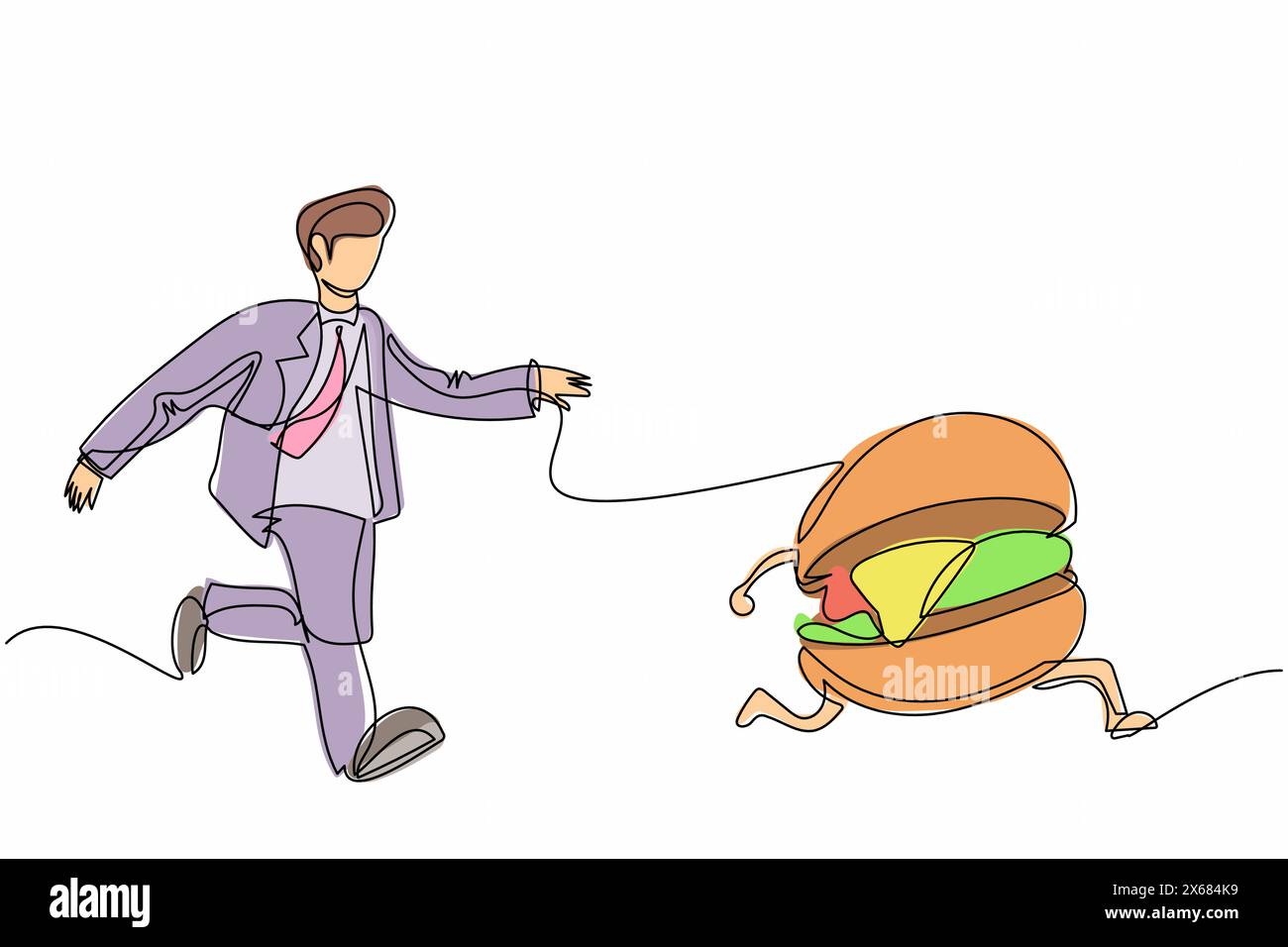 Single continuous line drawing businessman run chasing try to catch ...