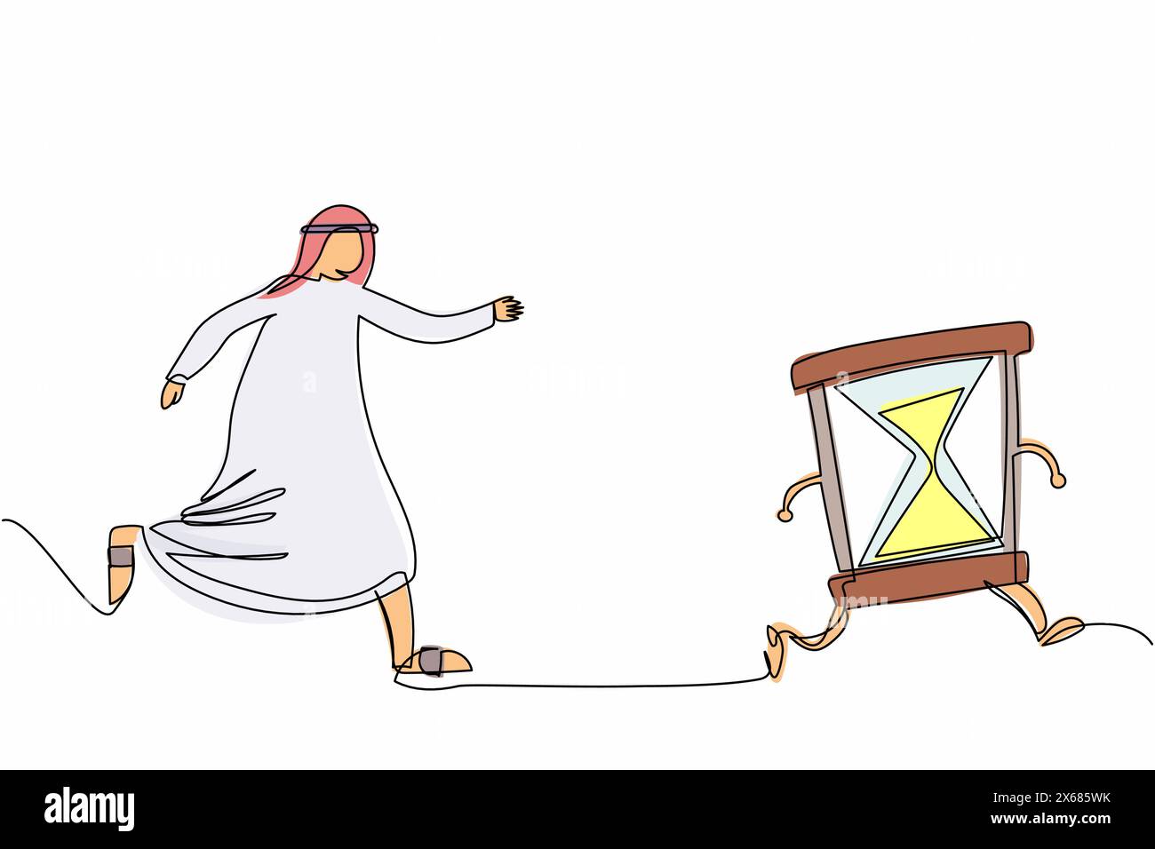Single one line drawing Arab businessman chasing hourglass. Office ...