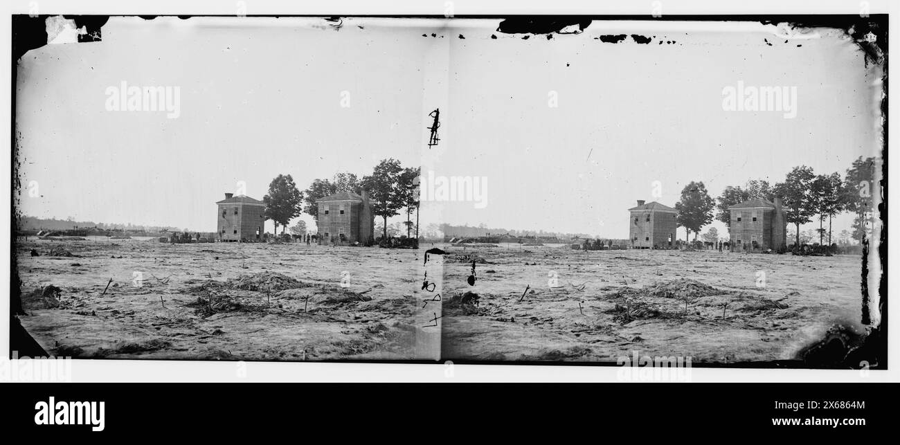Fair Oaks, Virginia. Rear view of old frame house, orchard, and well at ...