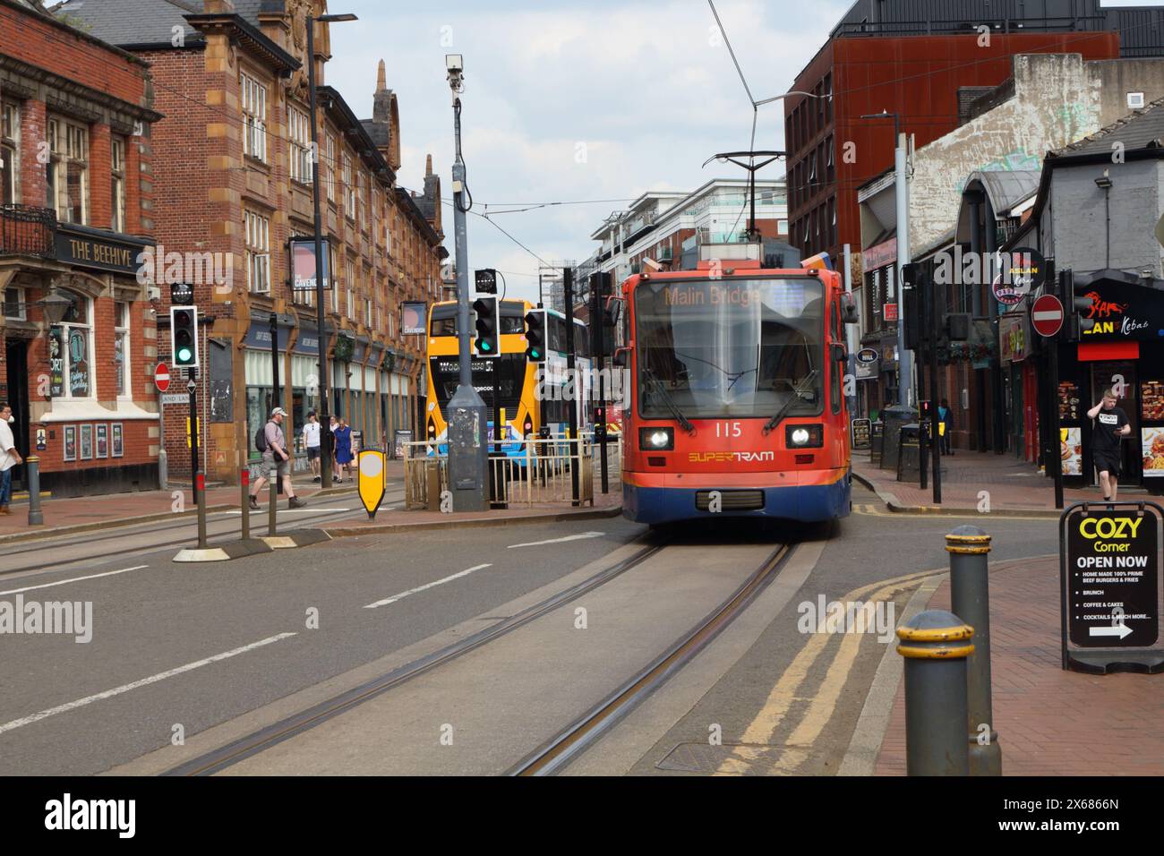 A Sheffield Supertram travelling along West street City centre Metro ...