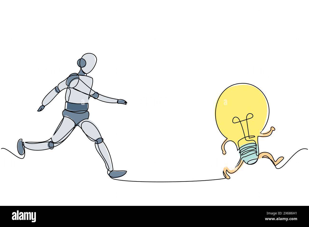 Continuous one line drawing robot chasing light bulb. Innovation for ...
