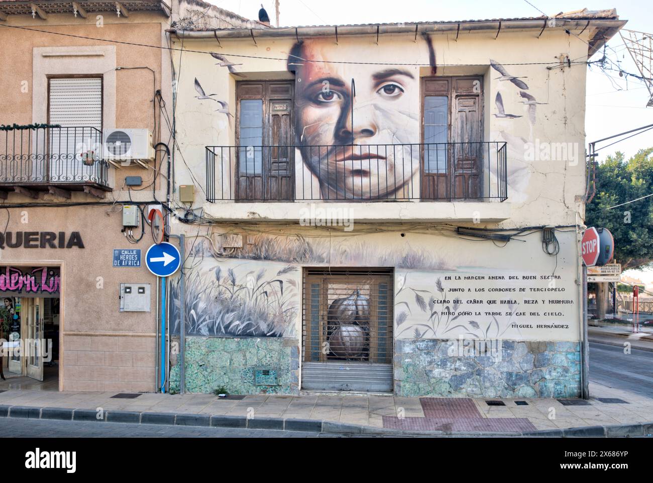 Street art, mural, old quarter, architecture, house facade, view of the town, Rojales, Vega Baja ...