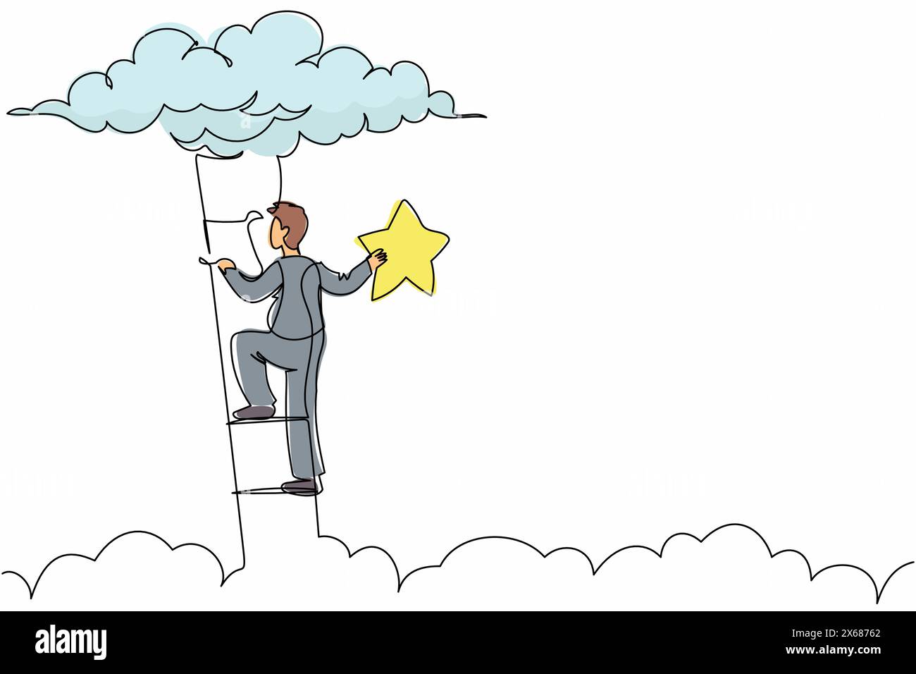 Single one line drawing active businessman climbing ladder or stairs ...