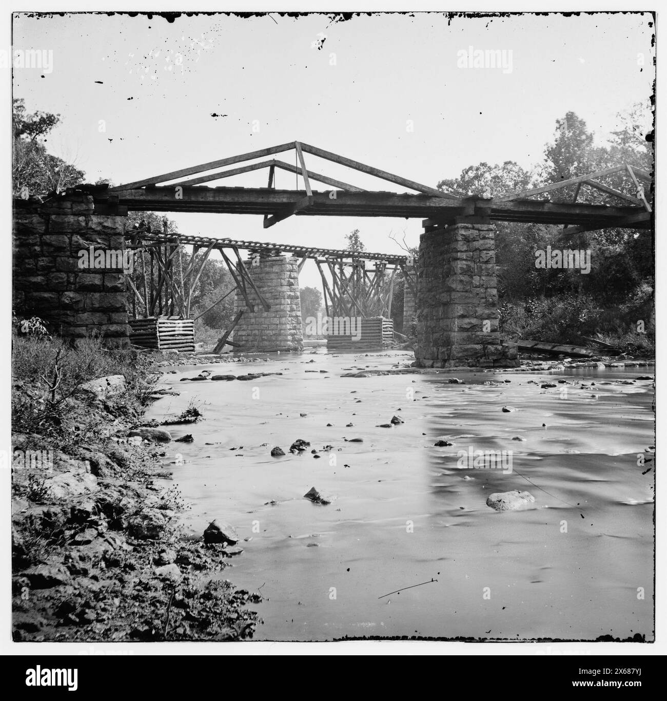 Knoxville, Tennessee (vicinity). Railroad bridge across Platt creek ...