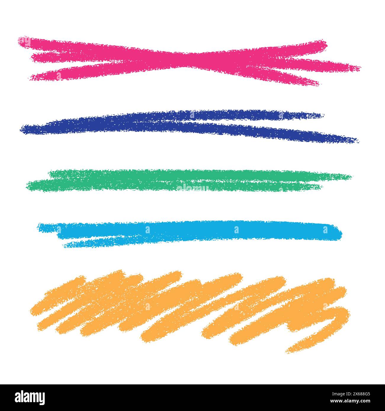 Hand drawn colored pencil lines and scribbles set on a white background ...