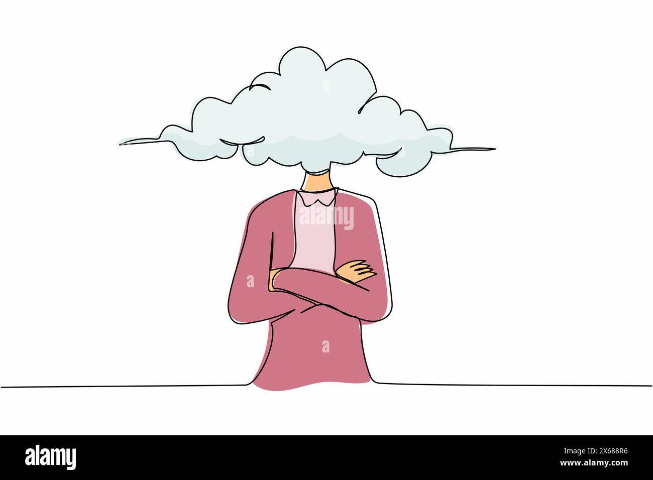 Single continuous line drawing cloud head businesswoman. Woman with ...