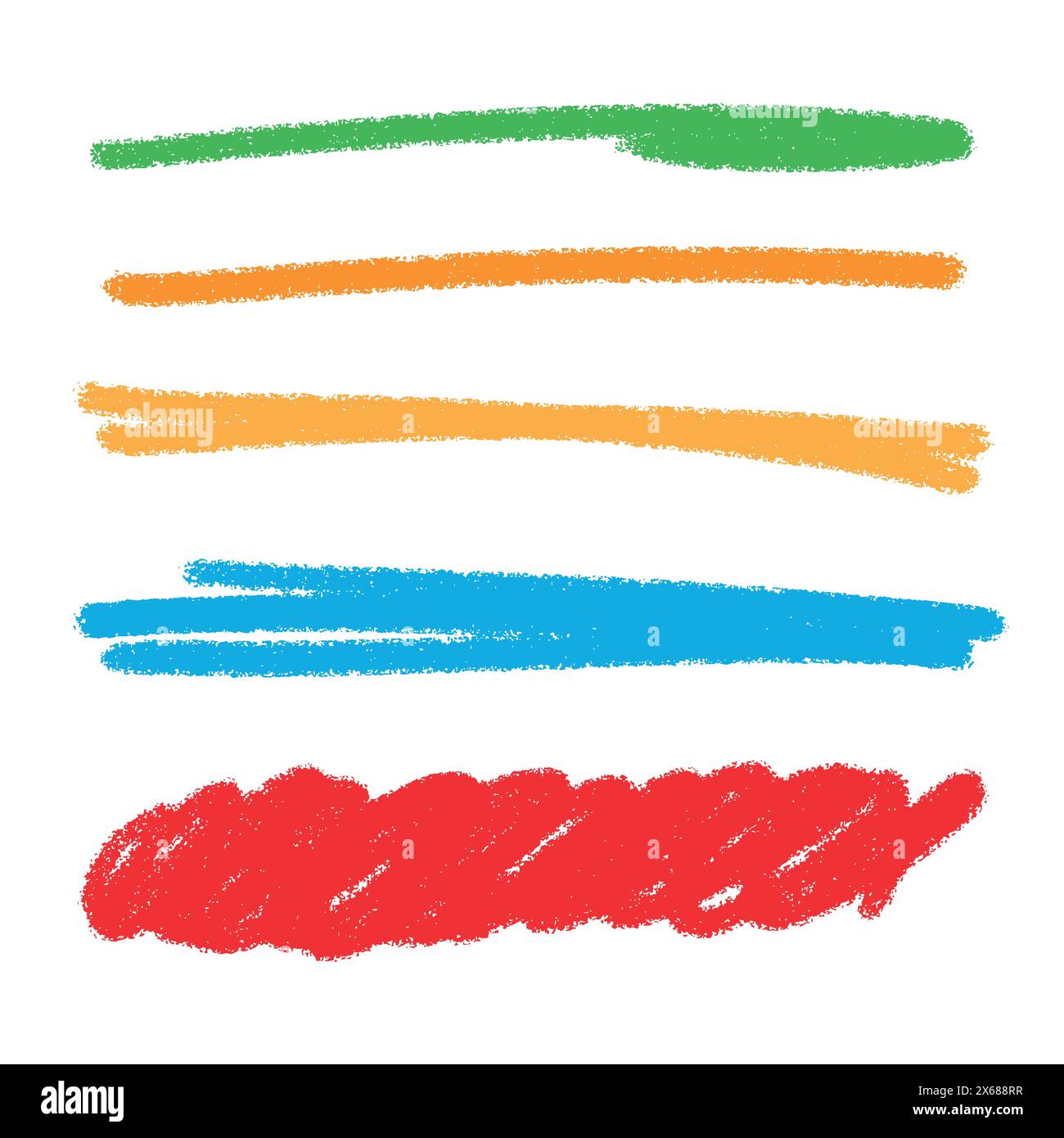 Hand drawn colored pencil lines and scribbles set on a white background ...