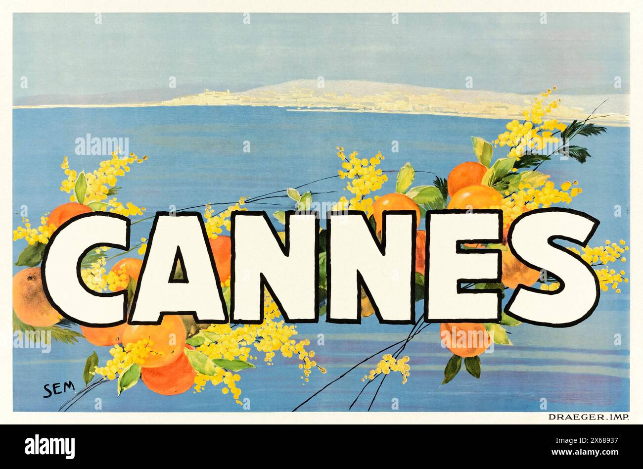 ‘Cannes’ tourism poster circa 1930 by French artist Georges Goursat ...