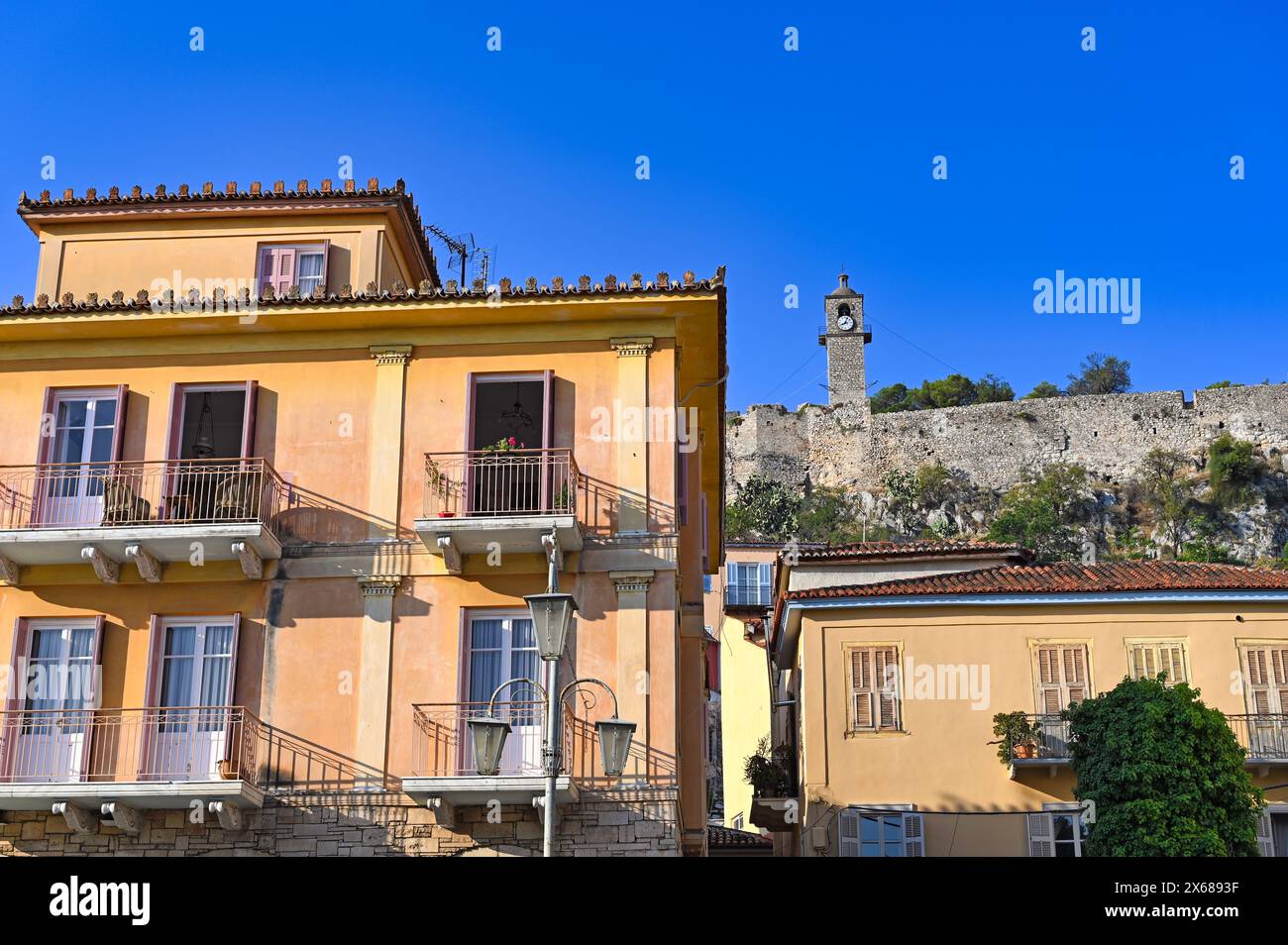Clock tower Acronafplia castle in Nafplio, Greece Stock Photo - Alamy