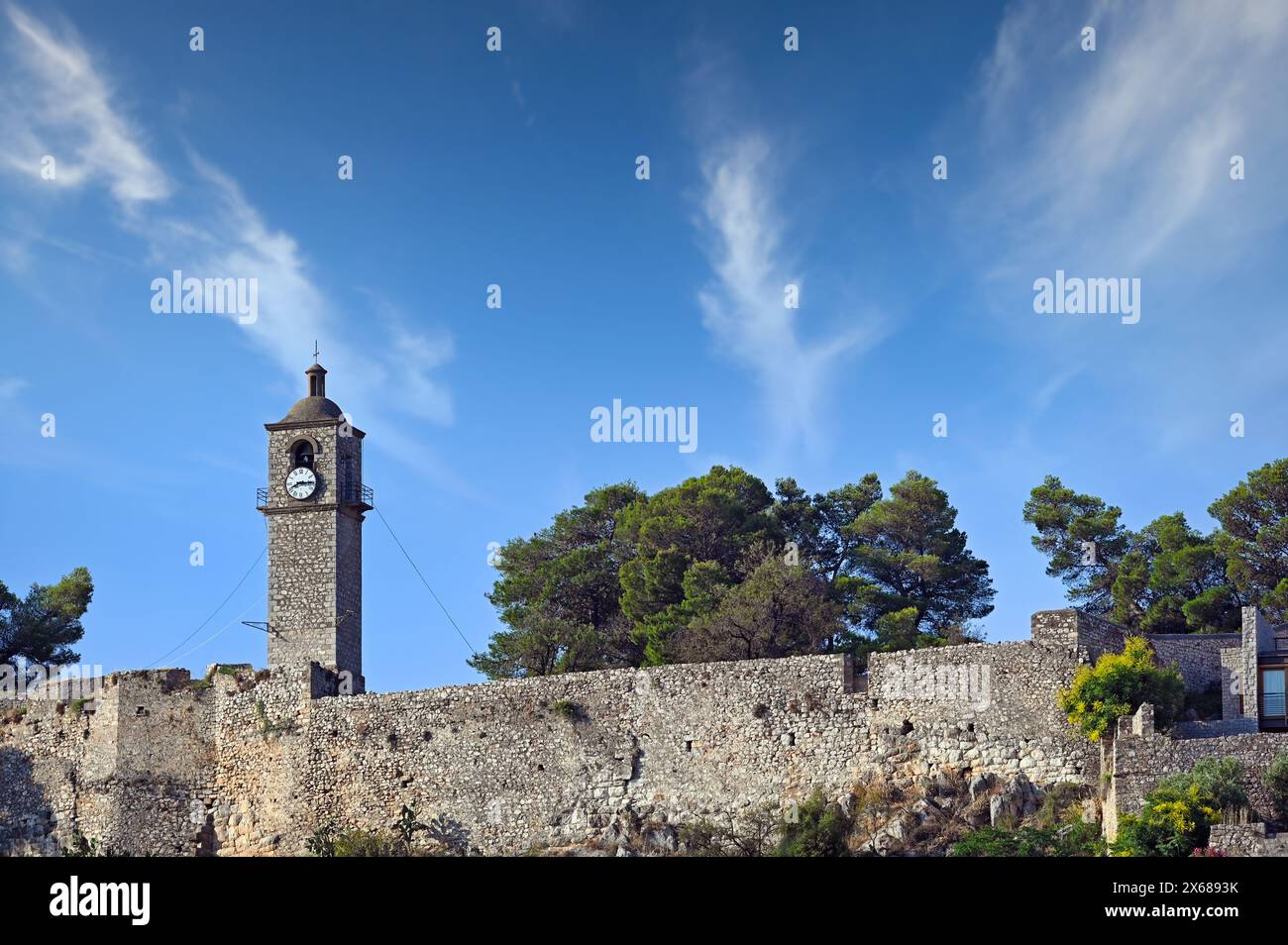 Clock tower Acronafplia castle in Nafplio, Peloponnese, Greece Stock ...