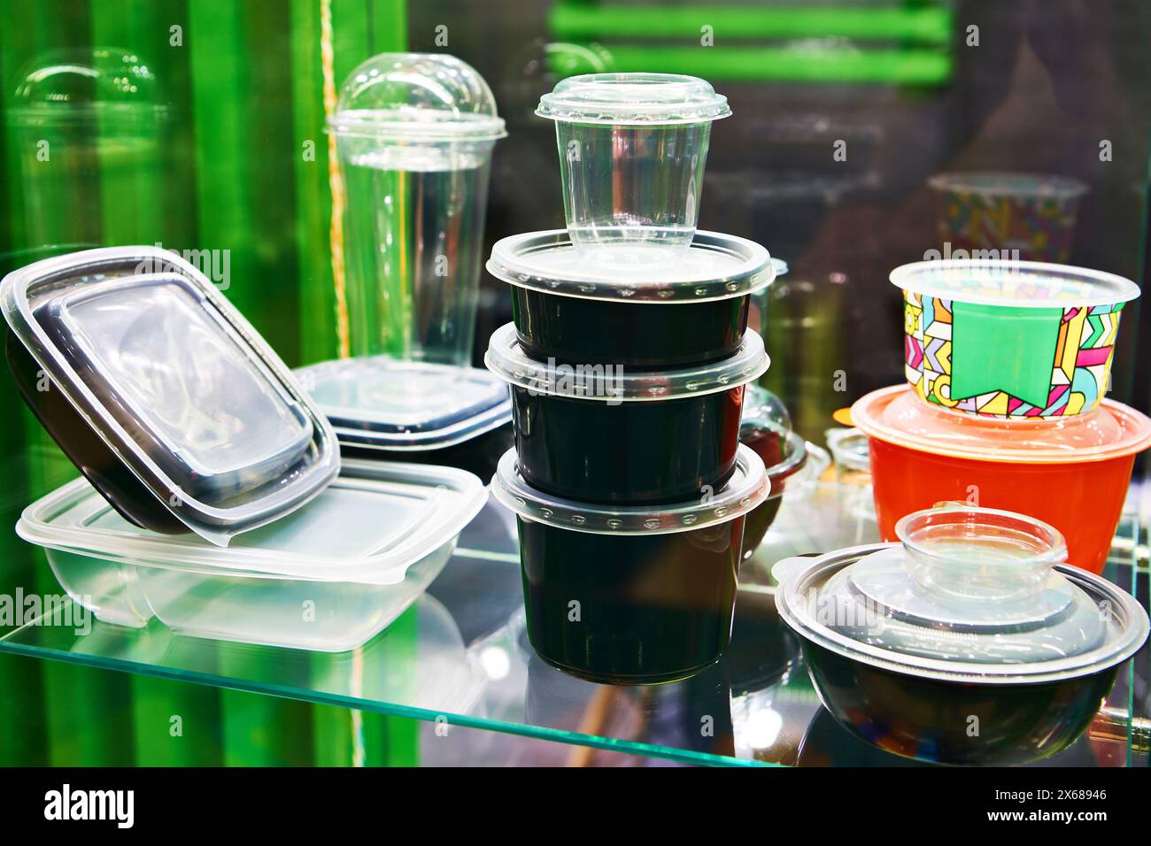 Disposable Plastic Food Packaging at exhibition Stock Photo - Alamy
