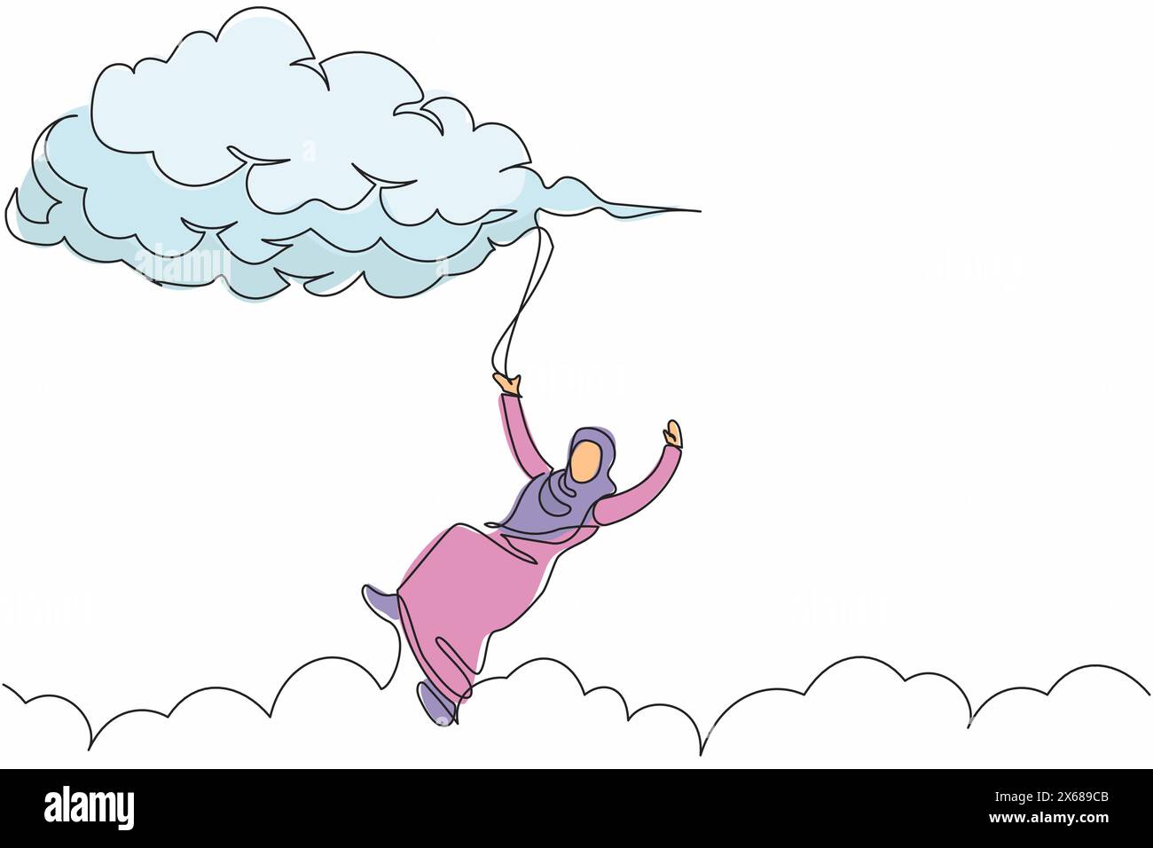 Single continuous line drawing failed Arab businesswoman falling from ...