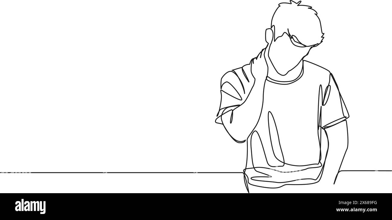 continuous single line drawing of man with neck pain, line art vector ...
