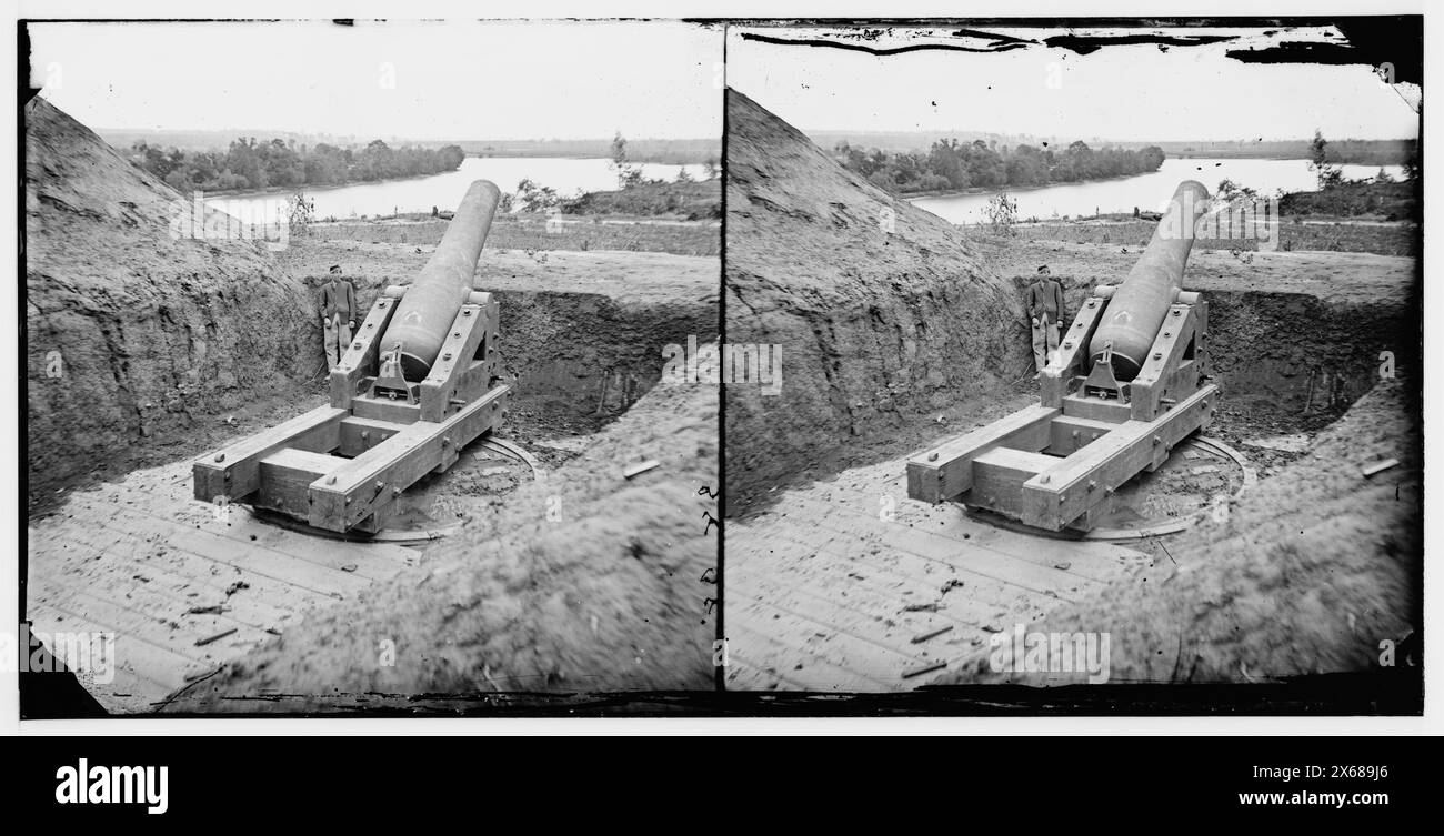 Dutch Gap Canal, James River, Virginia (vicinity). A 10-inch Columbiad gun in Battery Semmes ...