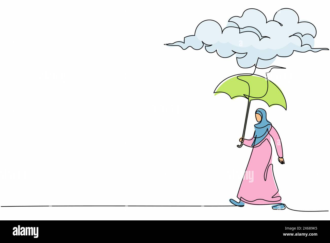 Continuous one line drawing sadness Arabian businesswoman walking with ...