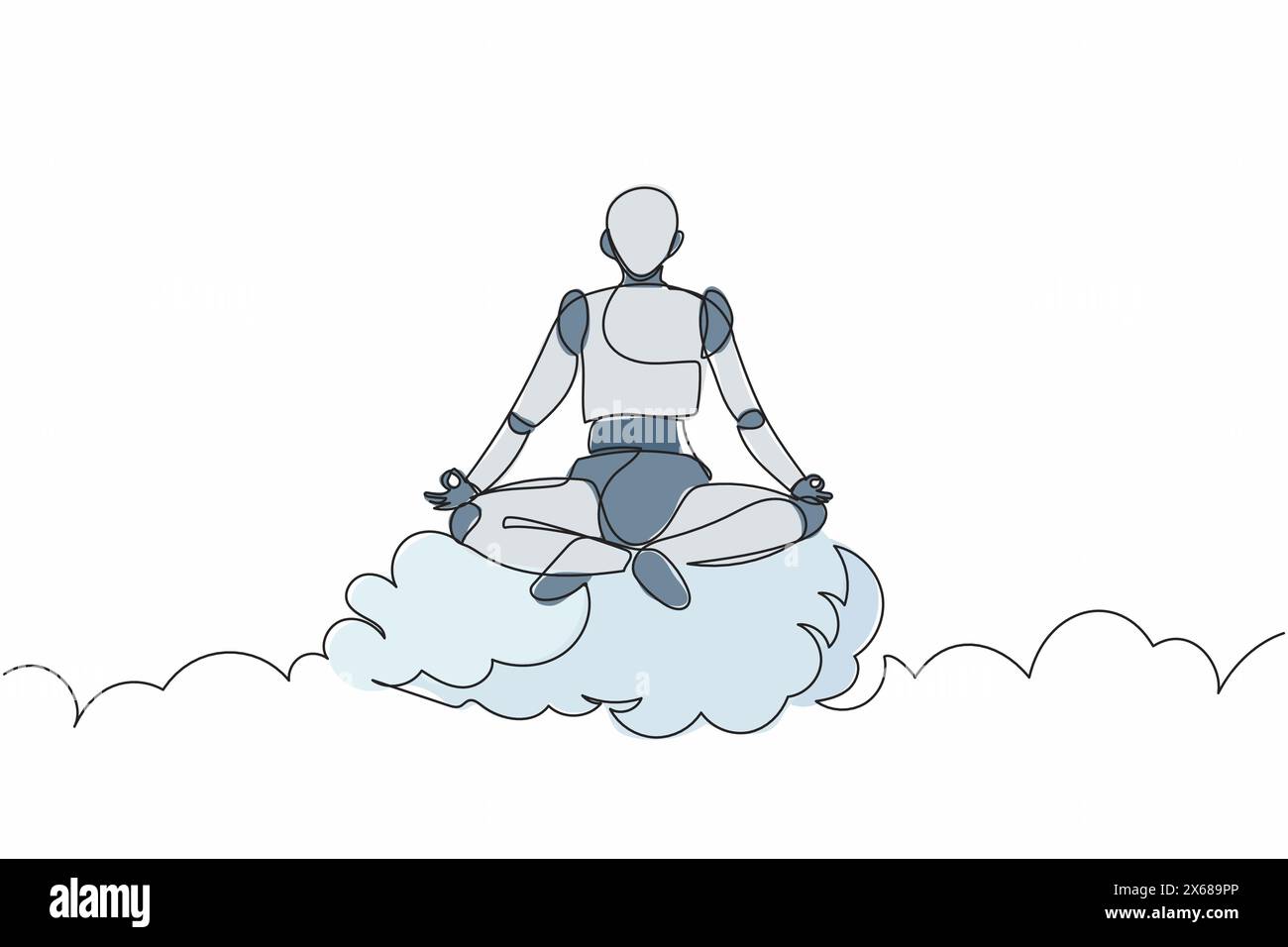 Single continuous line drawing robot meditates and resting in yoga ...