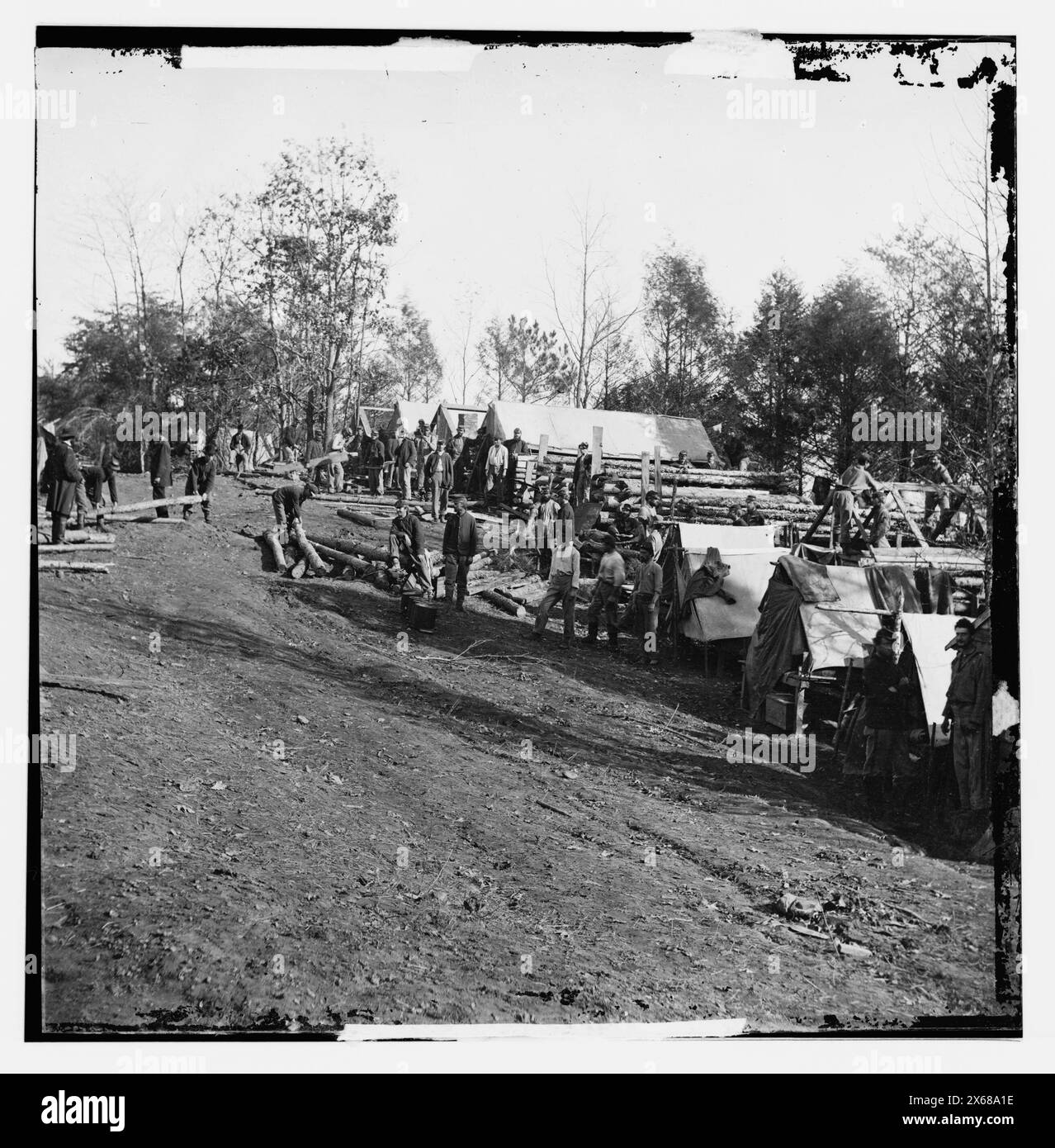 James River, Virginia. Building winter quarters, Ft. Brady, Civil War ...