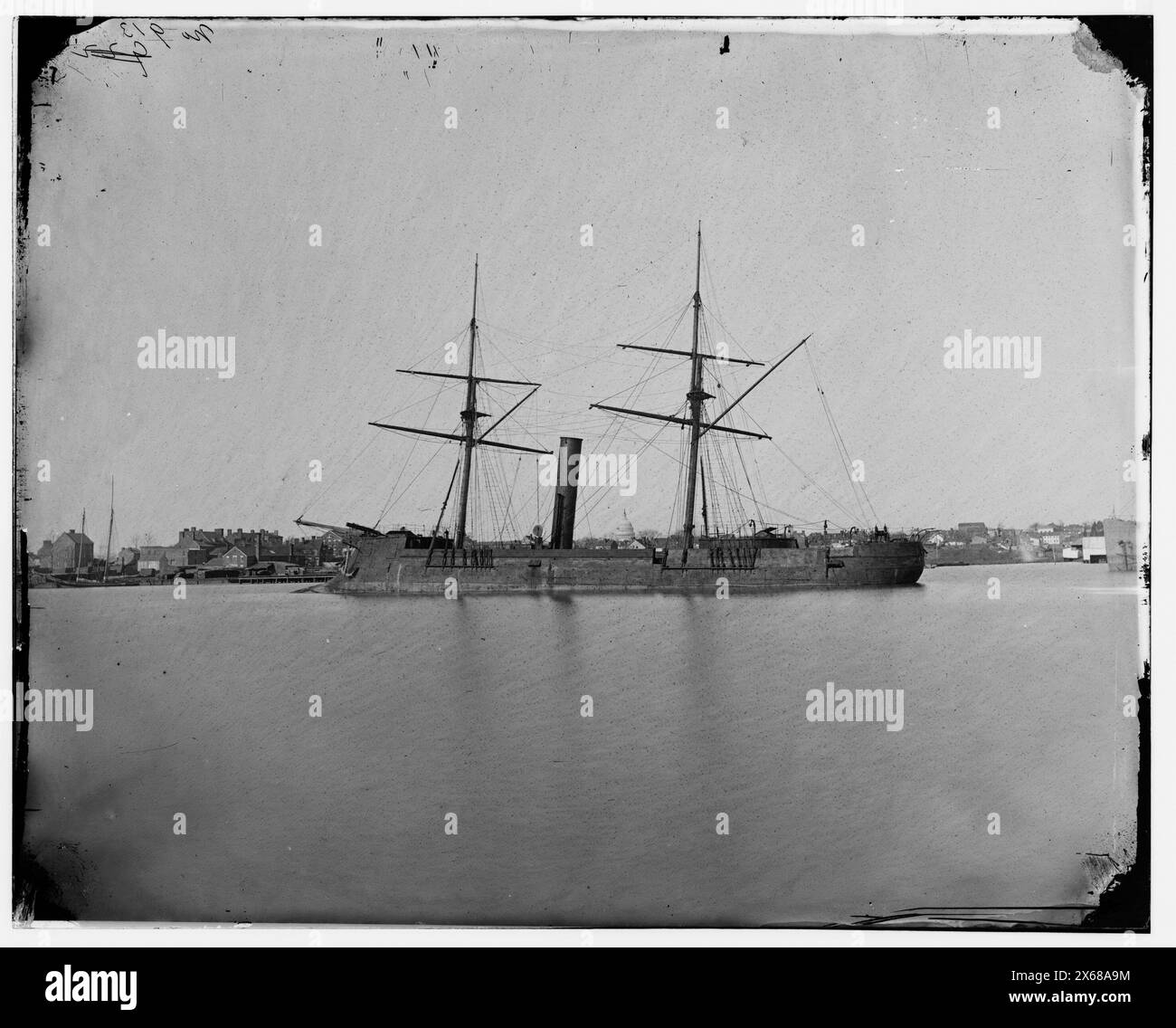 Ex-Confederate Iron-clad ram stonewall at anchor; U.S. Capitol in the ...