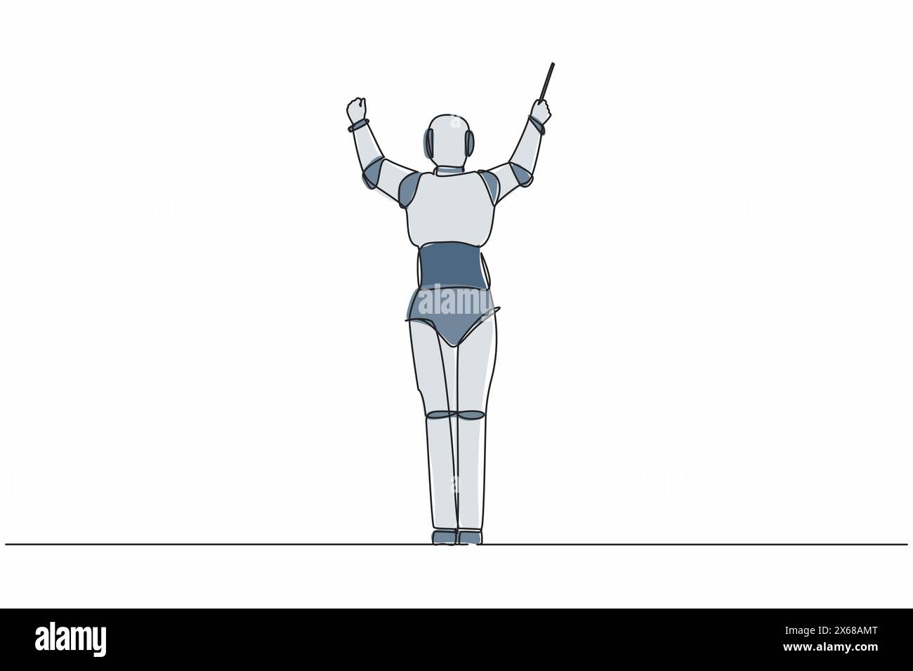 Continuous one line drawing back view of robot conductor performing on ... Continuous one line drawing back view of robot conductor performing on ...