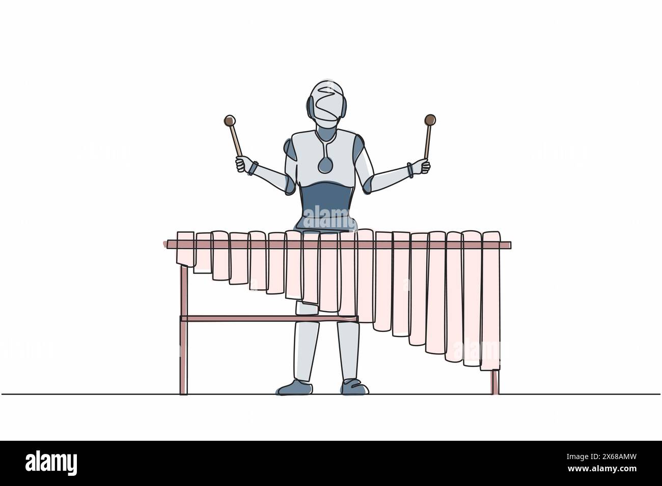 Single continuous line drawing robot percussion player play marimba at ...