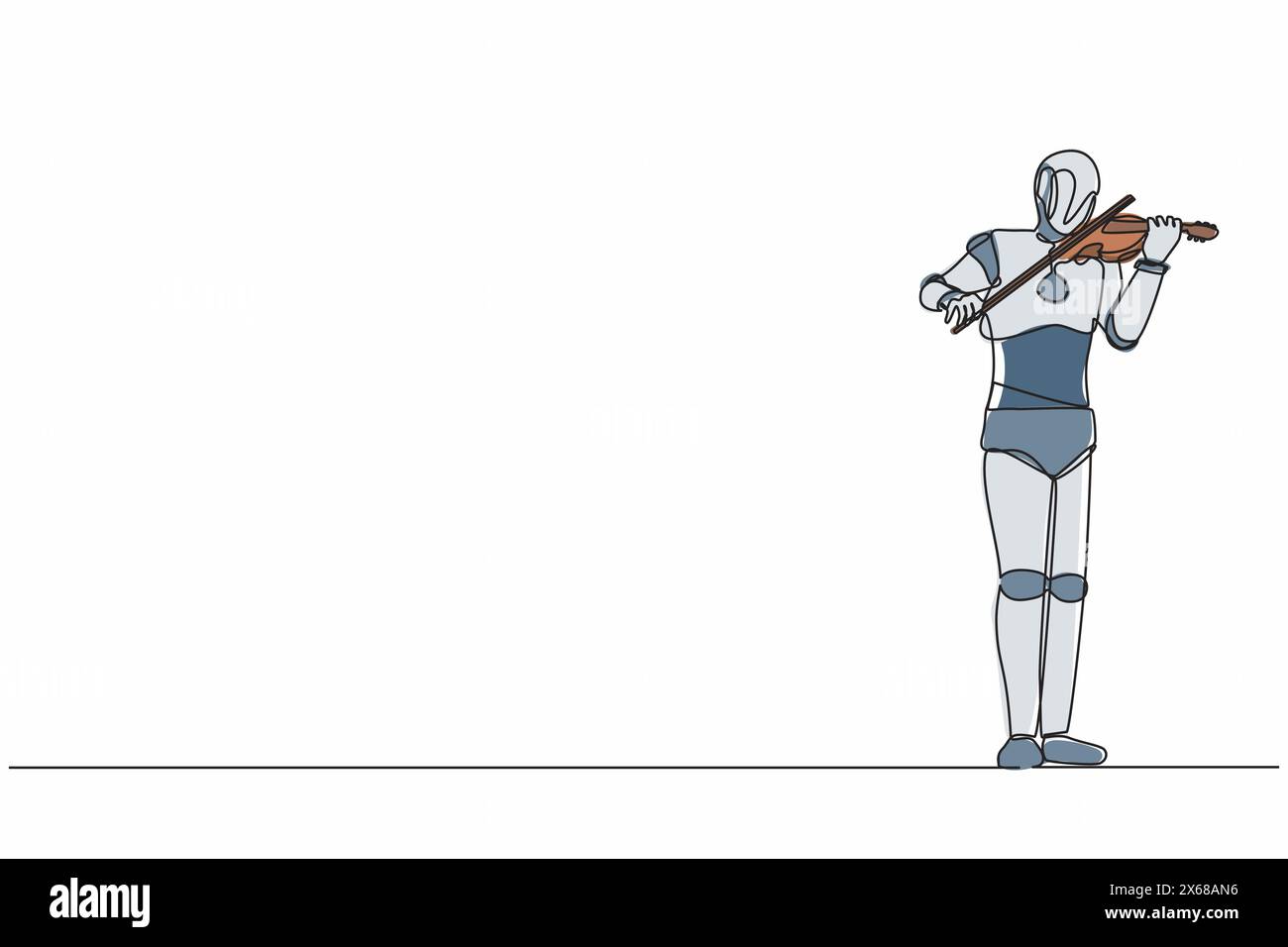 Continuous one line drawing robot musician playing violin classic ...