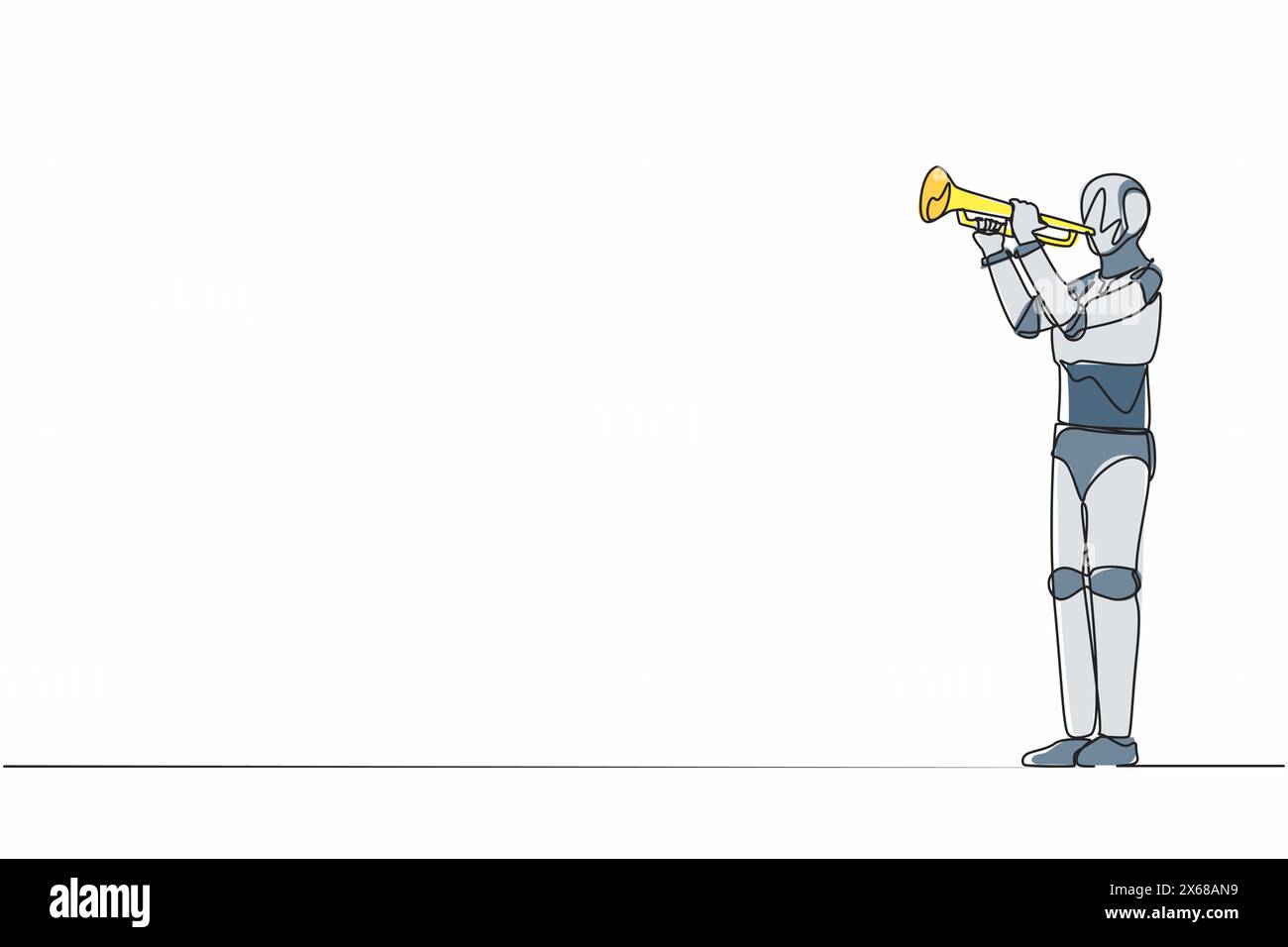 Single one line drawing robot playing trumpet at jazz music orchestra ...
