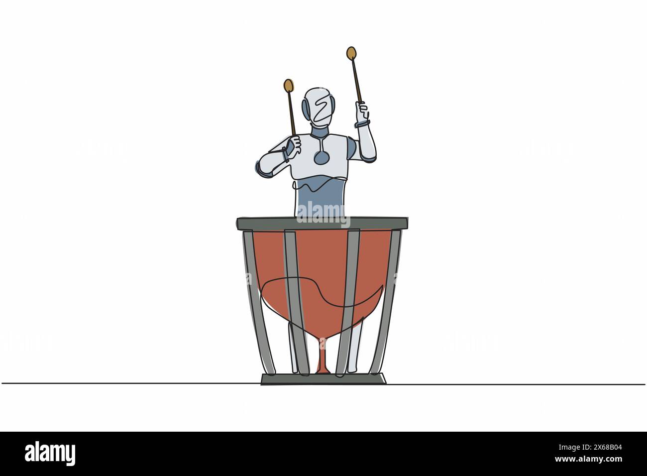Single continuous line drawing robot percussion player holding stick ... Single continuous line drawing robot percussion player holding stick ...