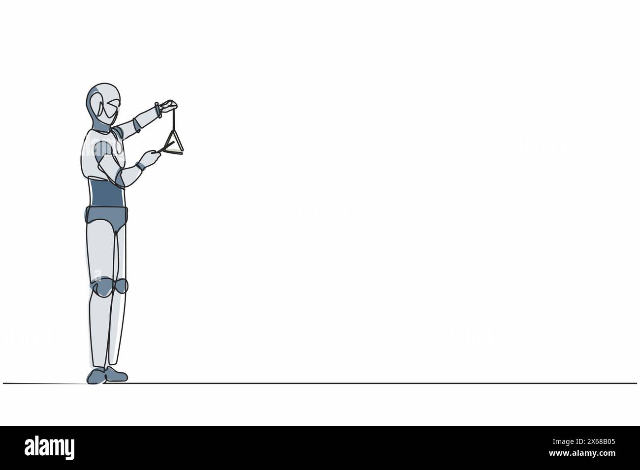Continuous one line drawing robot musician playing musical triangle on ...