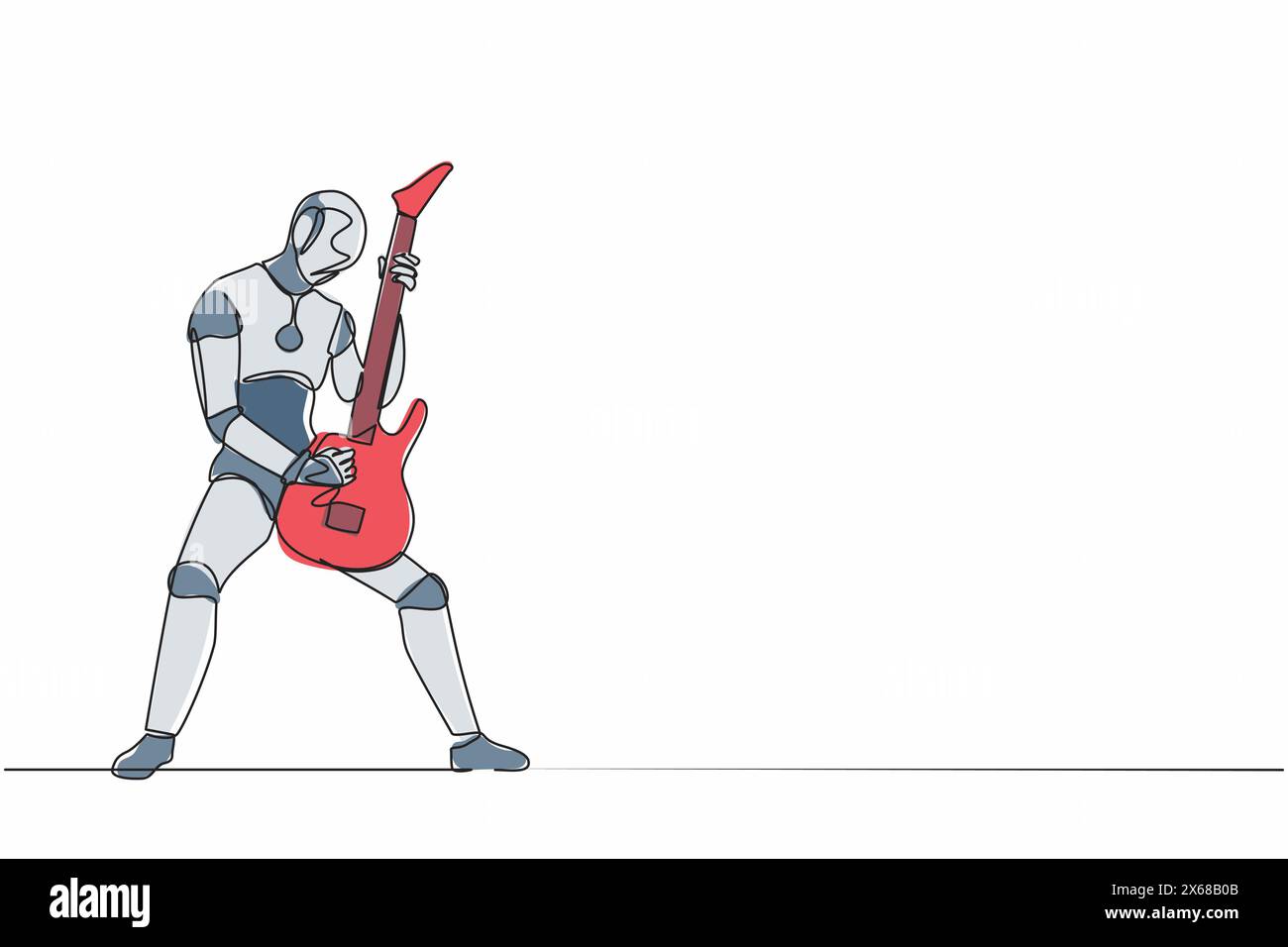 Continuous one line drawing robot guitarist perform playing electric ...