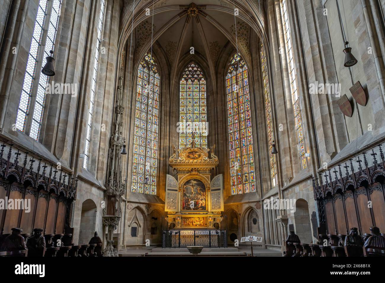 Altar in the interior of the parish church of St. Dionys in Esslingen ...