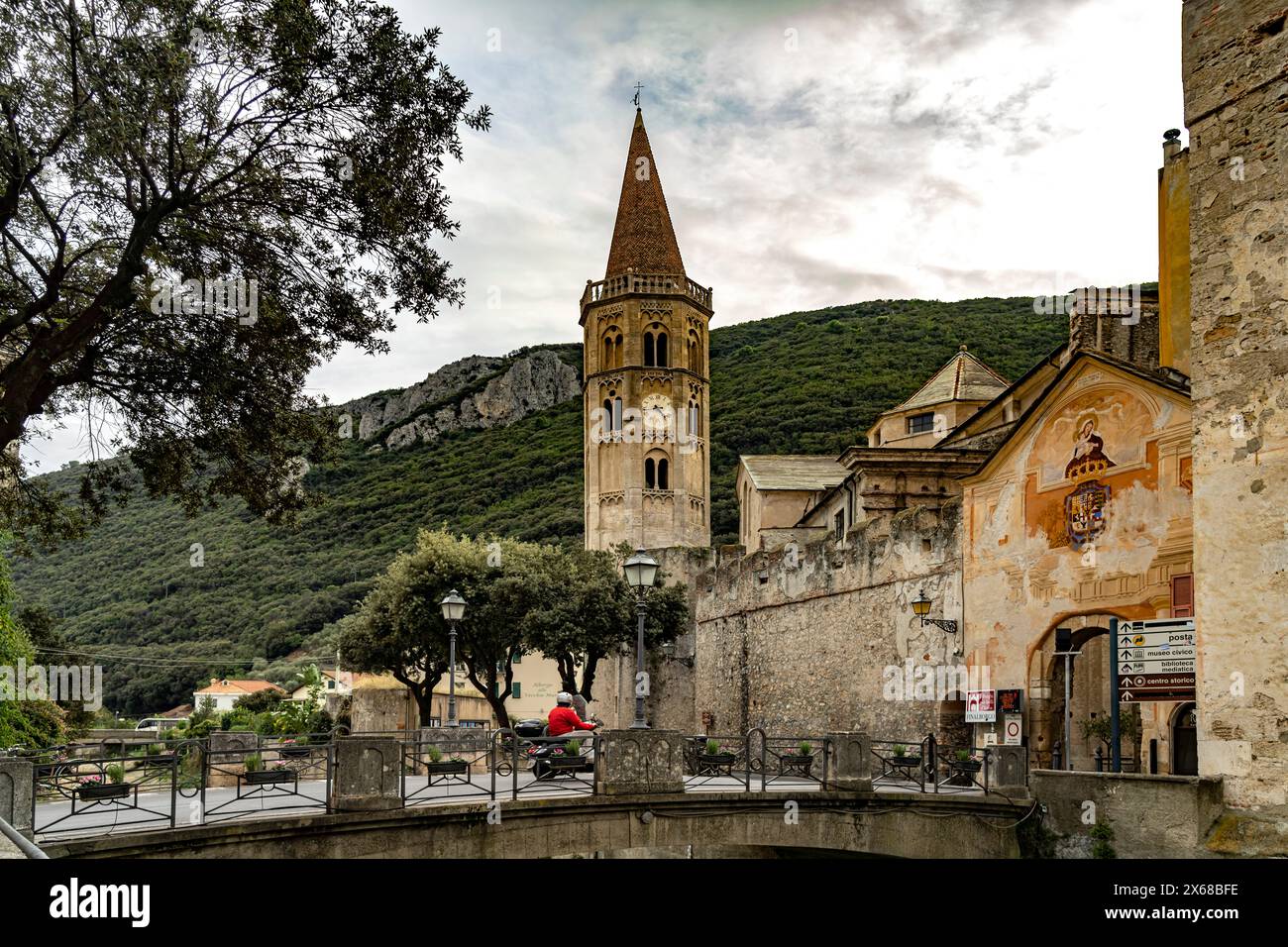 Basilica of San Biagio and town wall in Finalborgo, Finale Ligure ...