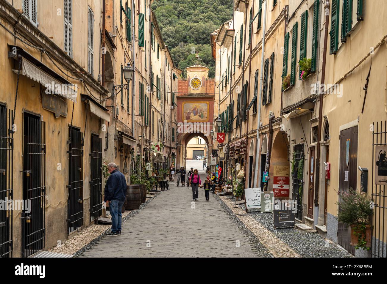 Old town and city gate Porta Testa in Finalborgo, Finale Ligure ...