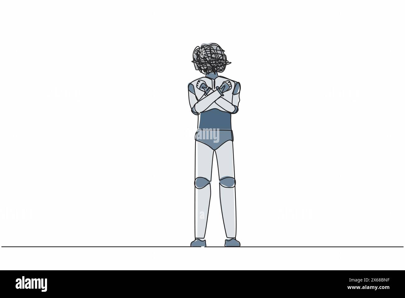 Continuous one line drawing robot with round scribbles instead of head ...