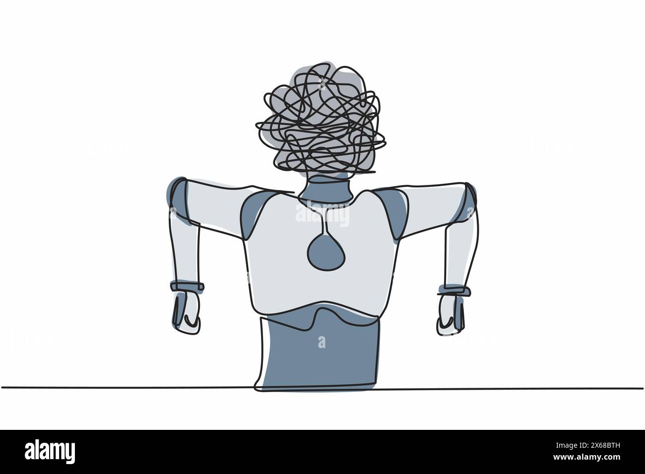 Single one line drawing robot with round scribble instead of head ... Single one line drawing robot with round scribble instead of head ...