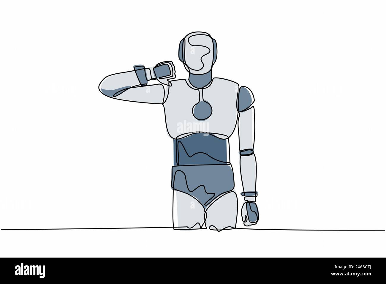 Continuous one line drawing robot standing with thumbs down sign ... Continuous one line drawing robot standing with thumbs down sign ...