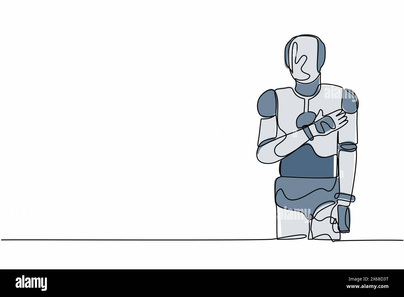 Single continuous line drawing robot standing with keeping hands on ...